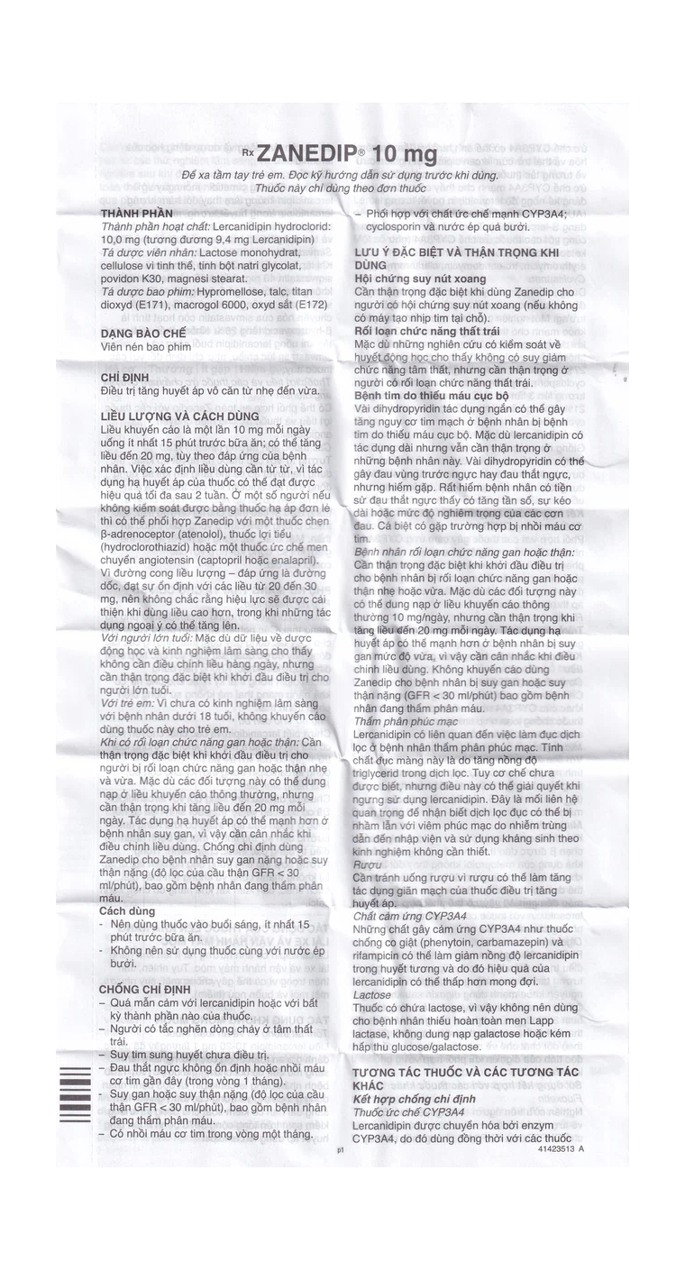 Thuốc Zanedip 10mg điều trị tăng huyết áp vô căn (2 vỉ x 14 viên)