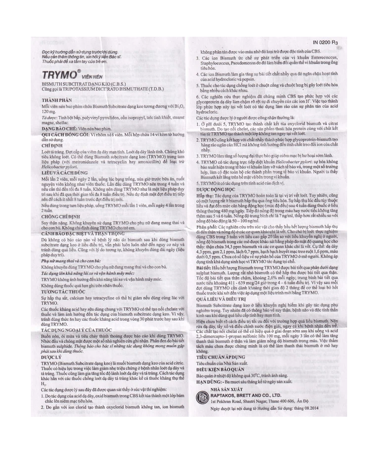 Tên sản phẩm: Thuốc Trymo 120mg điều trị điều trị loét tá tràng, dạ dày ...